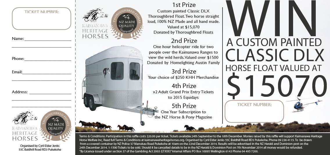 Kaimanawa Heritage Horses Welfare Society2014 Raffle Ticket